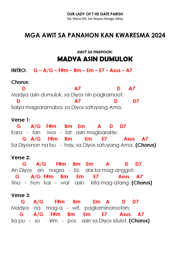 Mga Awit Sa Panahon Kan Kwaresma 2024 Chords | PDF