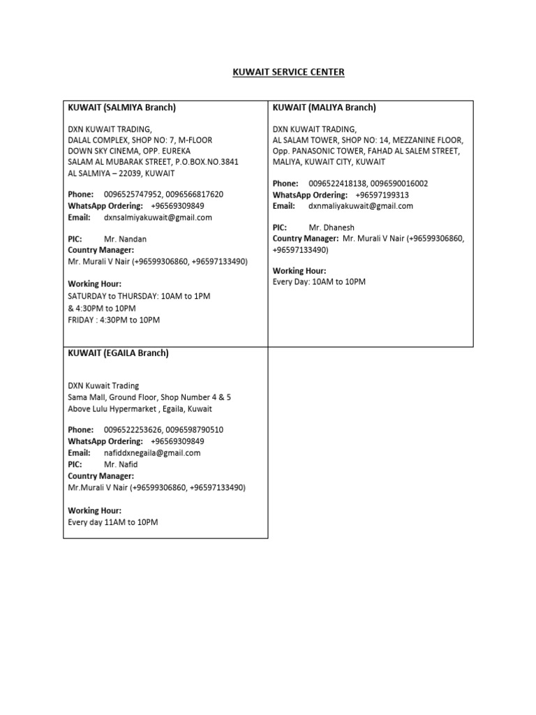 DXN Kuwait Office Locations and Contacts | PDF