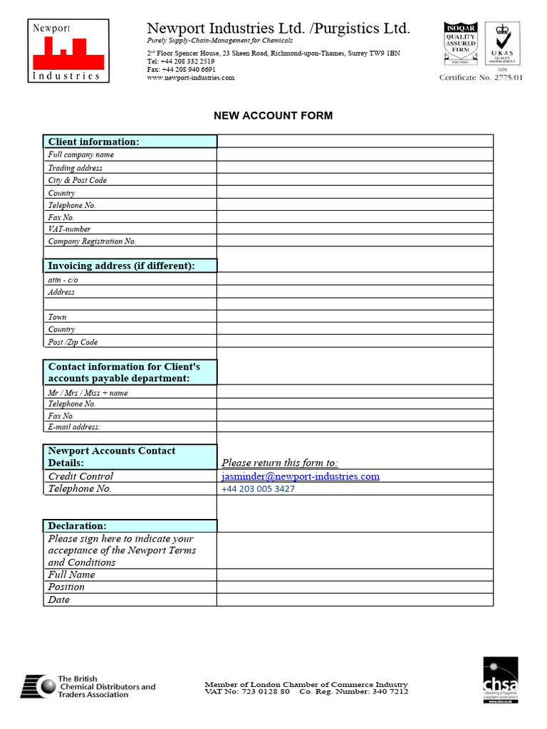 NPI New Client Account Form | PDF | Law