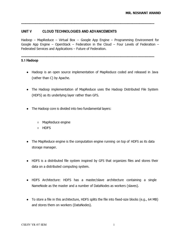 Cloud Computing Unit 5updated | PDF | Apache Hadoop | Virtual Machine