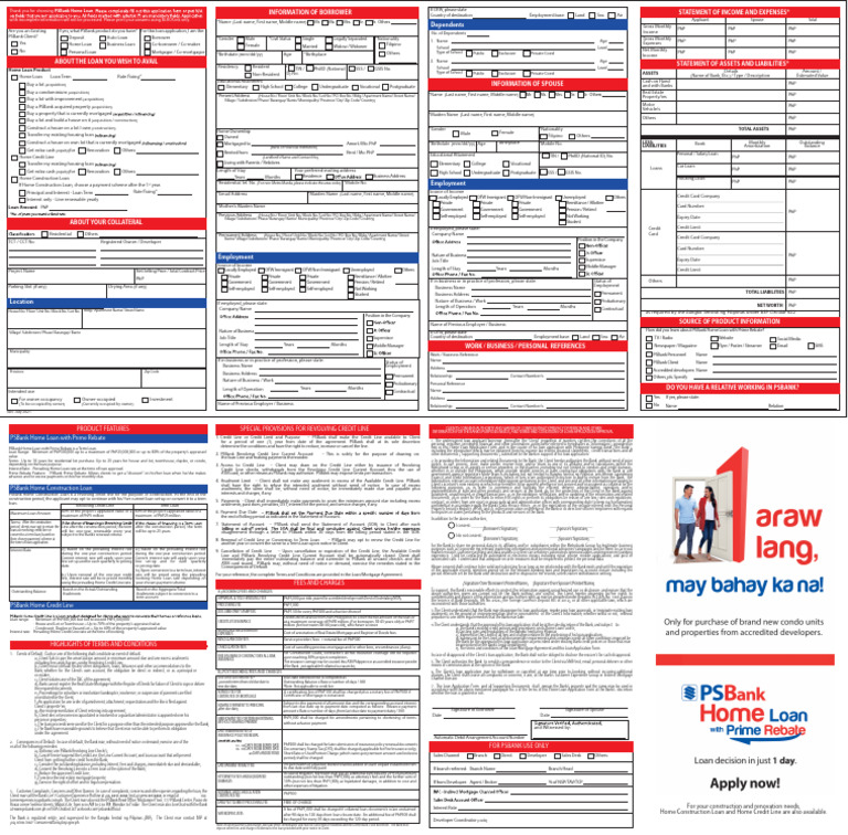 PSBank Home Loan Application Form | PDF
