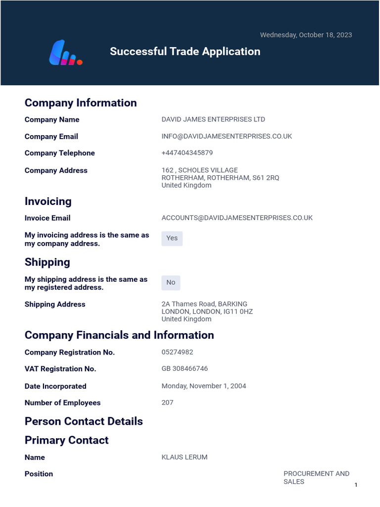 Trade Account Application | PDF