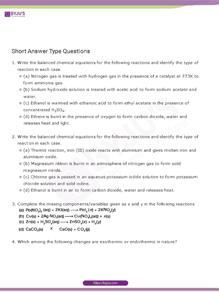 Class 10 Chemistry Chapter 1 Questions | PDF | Science & Mathematics