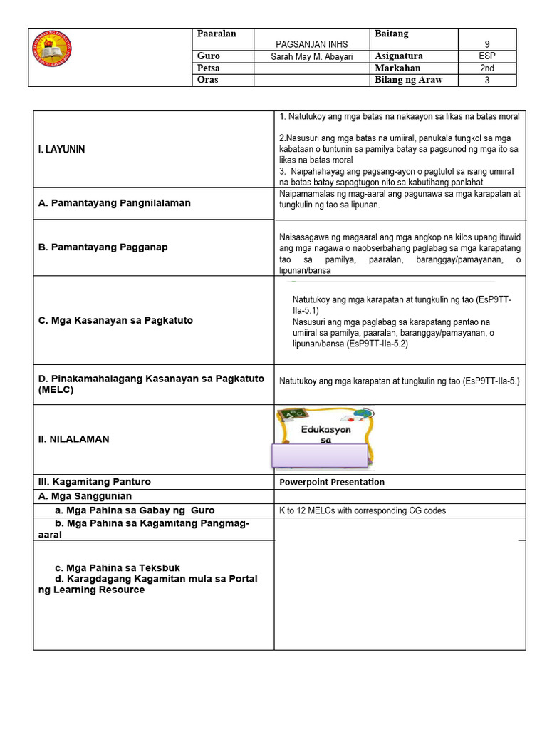 Exemplar and Activity Sheet in ESP 9 (2ND QUARTER) | PDF