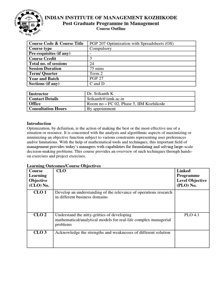 OS Course Outline | PDF | Mathematical Optimization | Operations Research