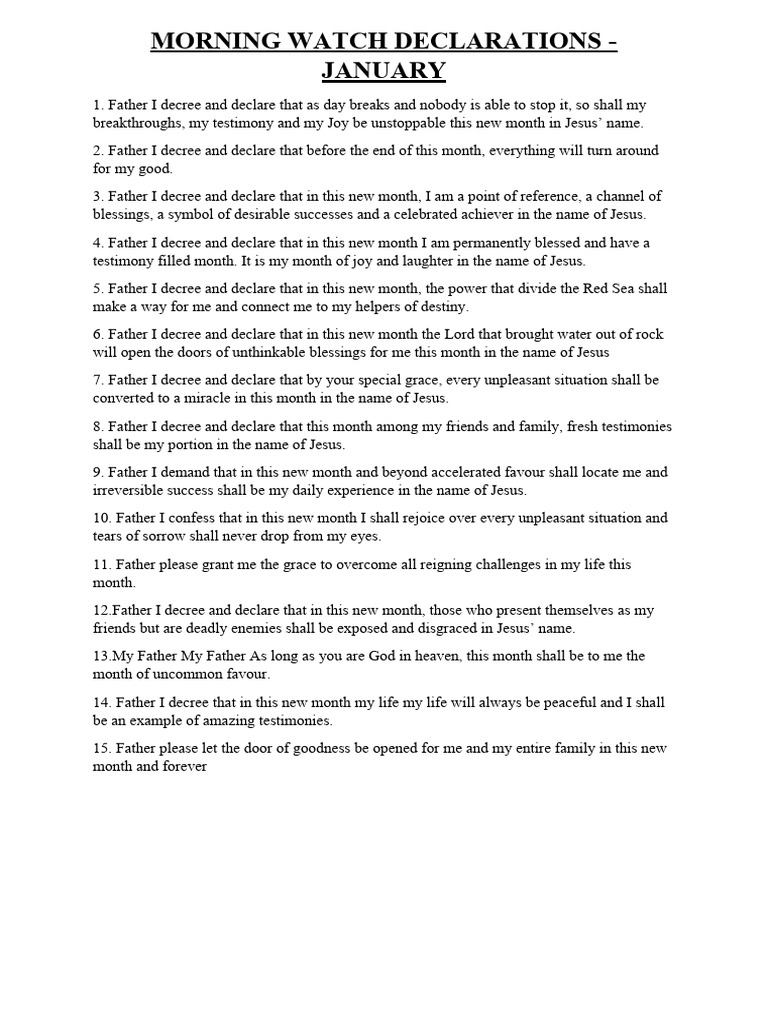 Morning Watch Declarations | PDF | Religion & Spirituality