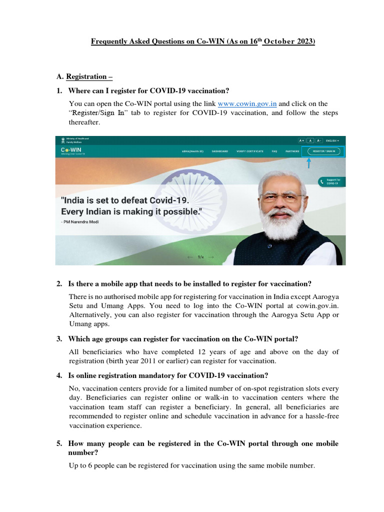 Frequently+Asked+Questions+ (FAQs) +on+Co-WIN 19 10 2023 | PDF