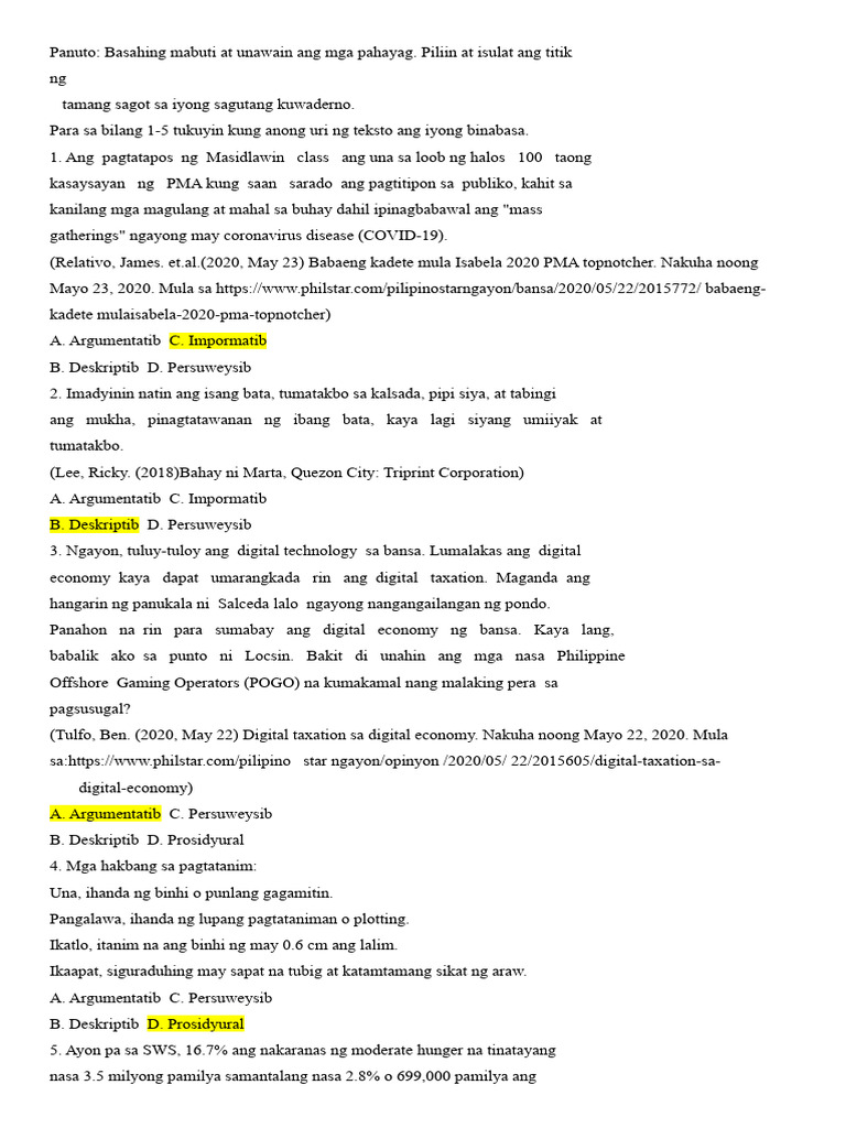 Pagbasa Module 1 | PDF
