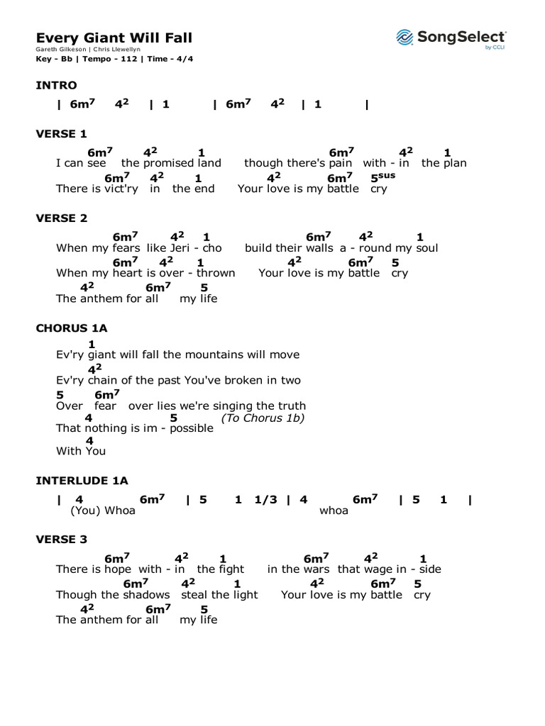 Every Giant Will Fall-chords-Bb | PDF | Performing Arts | Songs