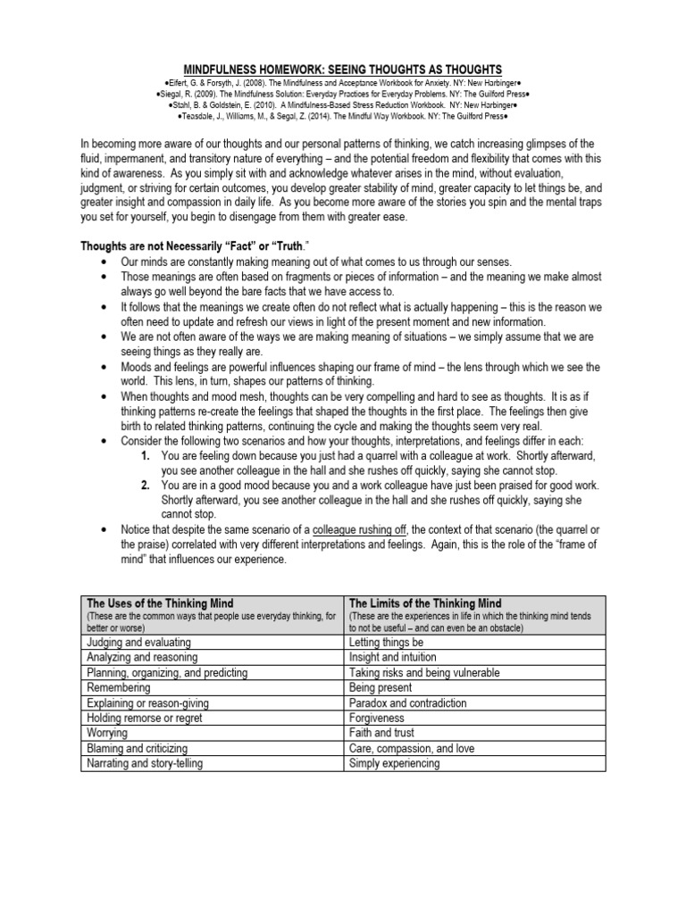 Seeing Thoughts As Thoughts | PDF | Thought | Mindfulness