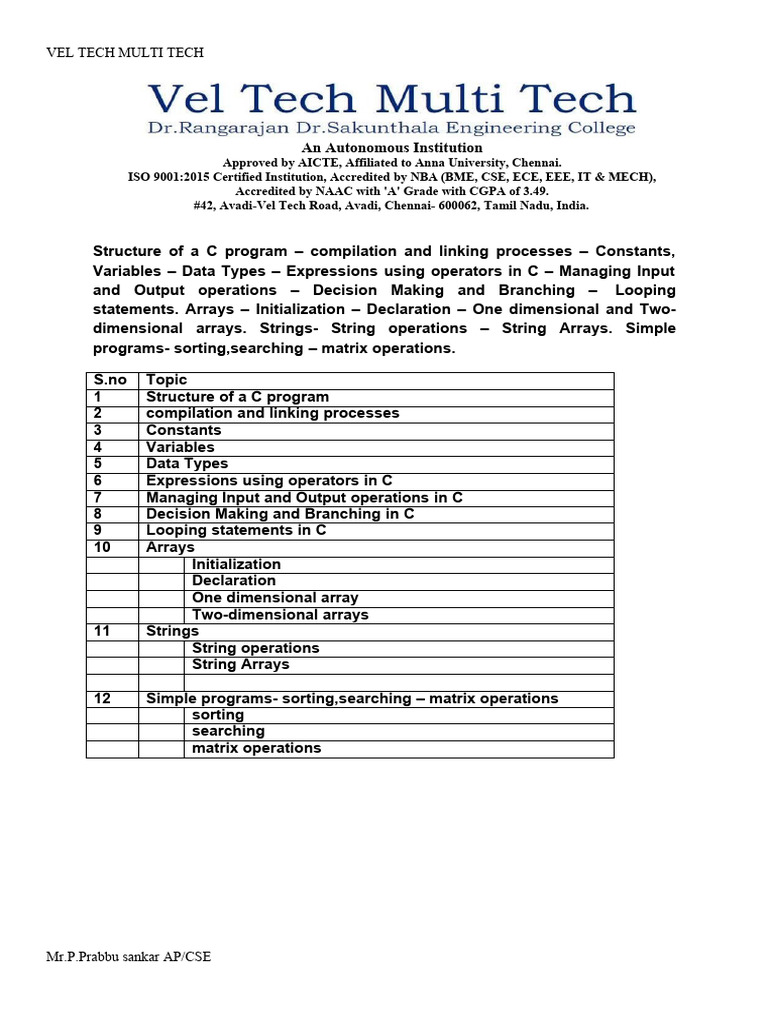 Vel Tech Multi Tech | PDF | Integer (Computer Science) | Variable (Computer Science)