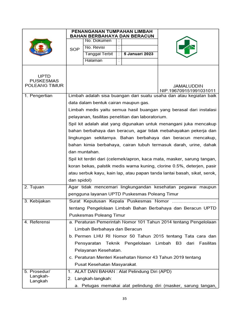 SOP Penanganan Tumpahan B3 | PDF
