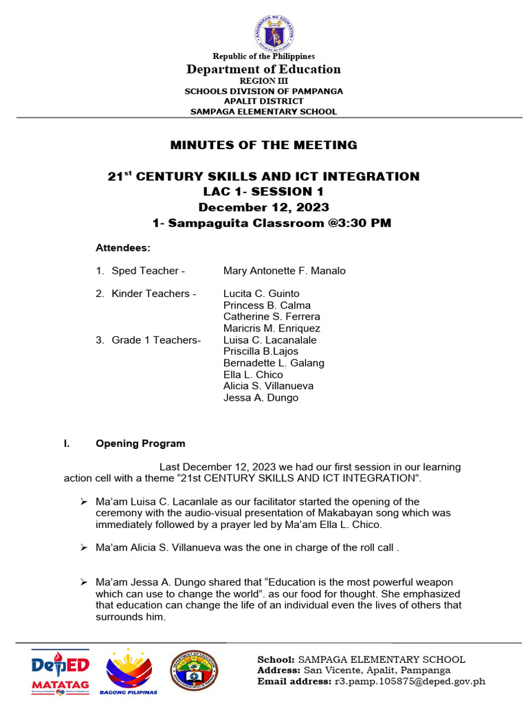 Minutes Session 1 | PDF | Infographics | Graphics