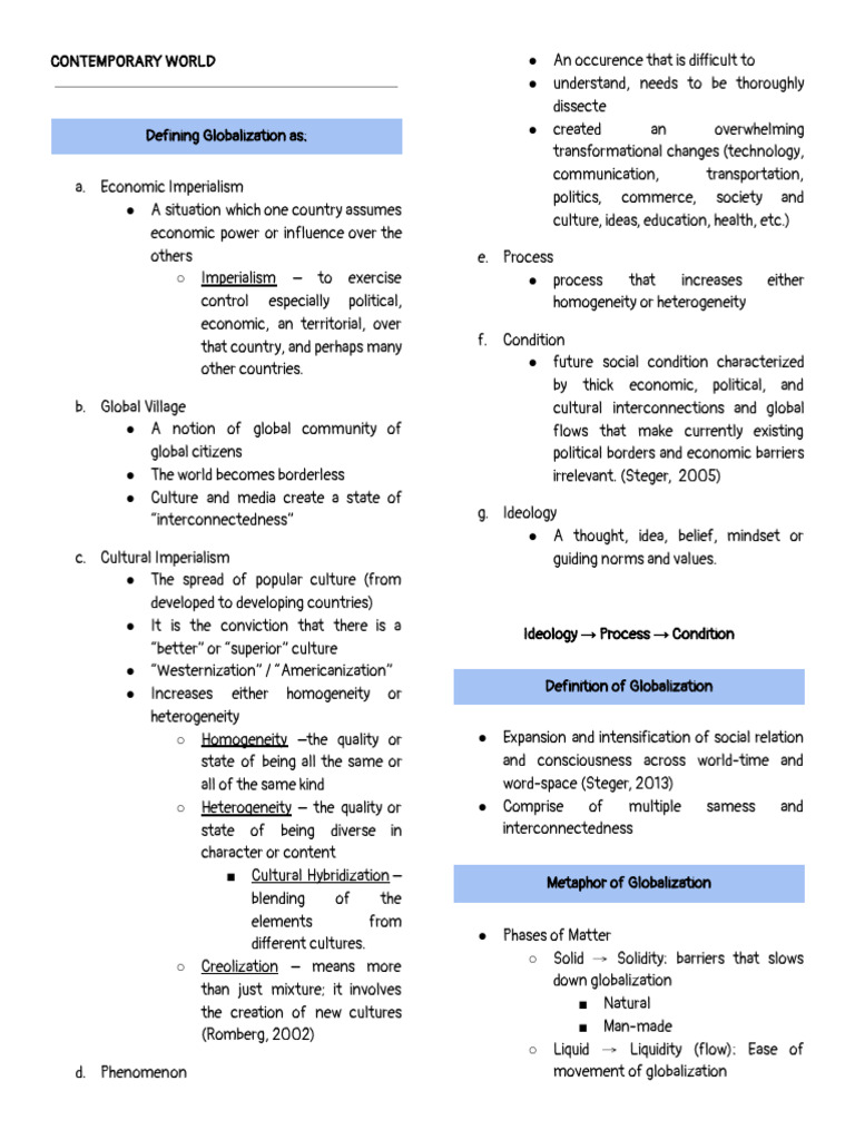 Intro To Globalization - Notes | PDF | Globalization | Homogeneity And ...