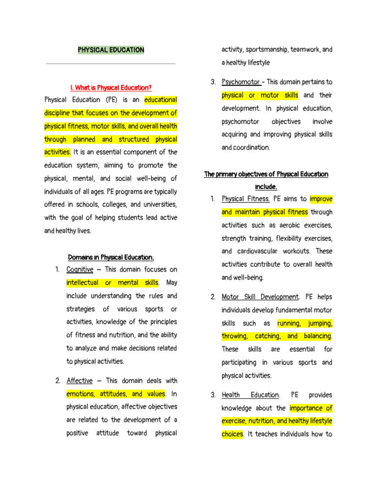 What Is Physical Education - Notes | PDF | Physical Fitness | Body Mass ...