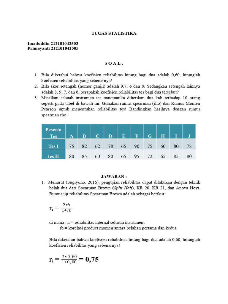 Koefisien Reliabilitas KR-20 dan Rho | PDF