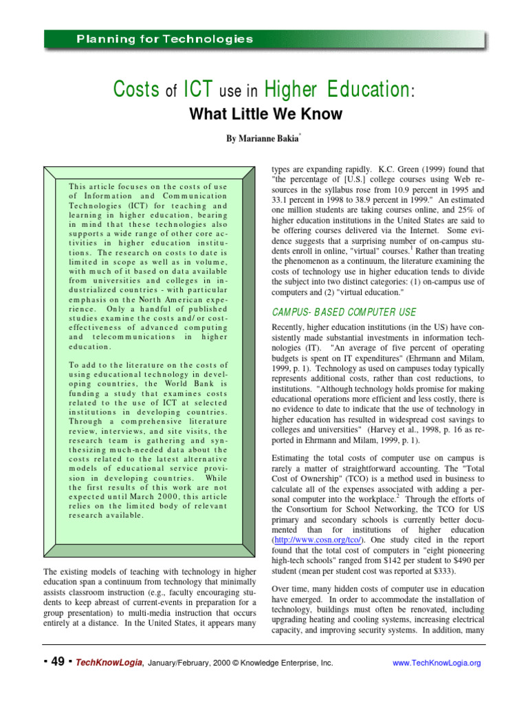Costs of Ict Use in Higher Education | PDF | Computers