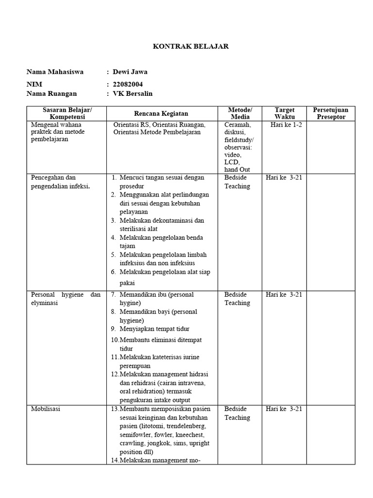 KDK - Form Kontrak Belajar | PDF