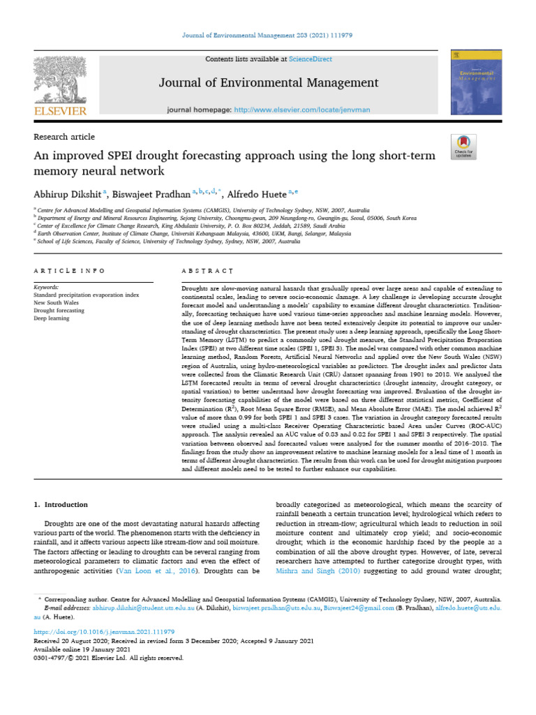 An Improved Spei Drought Forecasting Approach Using The Long Short Term Pdf Receiver