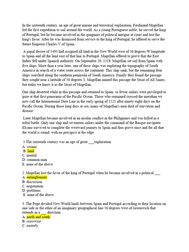 Comprehension 1 Revision Yr 7 2021 | PDF | Pacific Ocean | Exploration