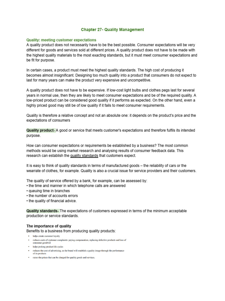 Chapter 27 - Quality Management | PDF | Quality Assurance | Benchmarking
