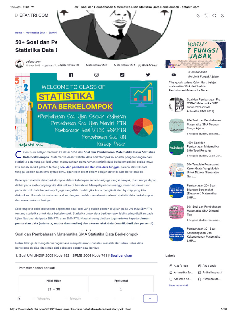 Soal dan Pembahasan Statistika SMA | PDF