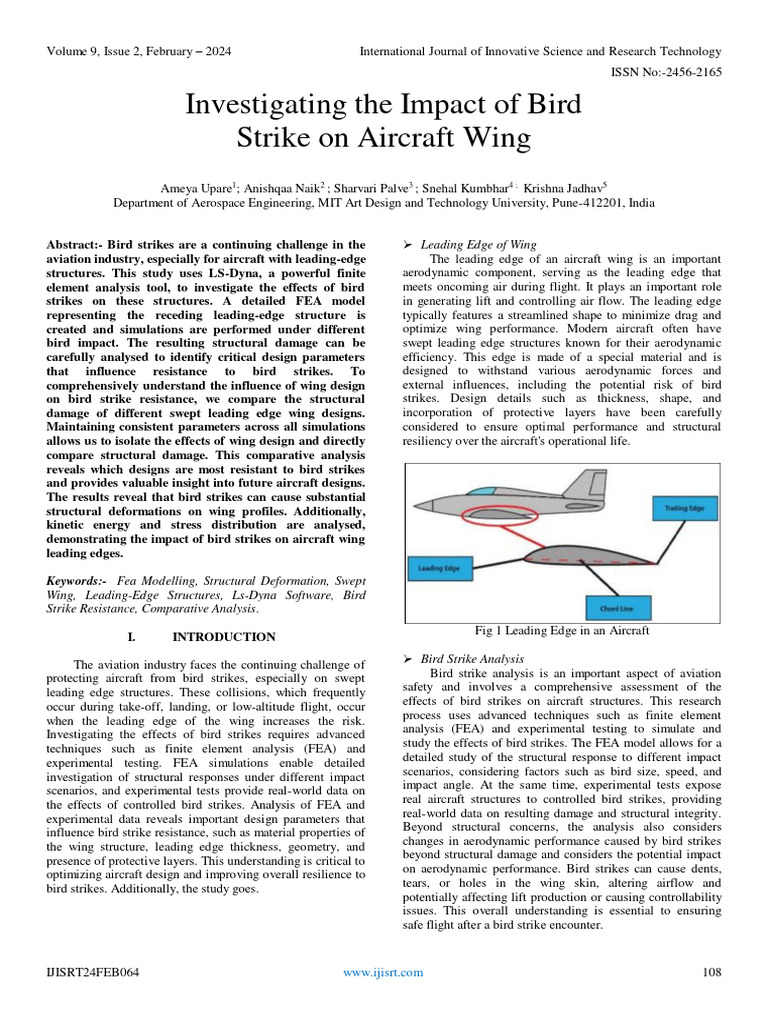 Investigating The Impact of Bird Strike On Aircraft Wing | PDF