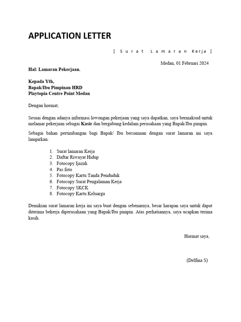 Application Letter 1 | PDF | Karier & Perkembangan | Bisnis