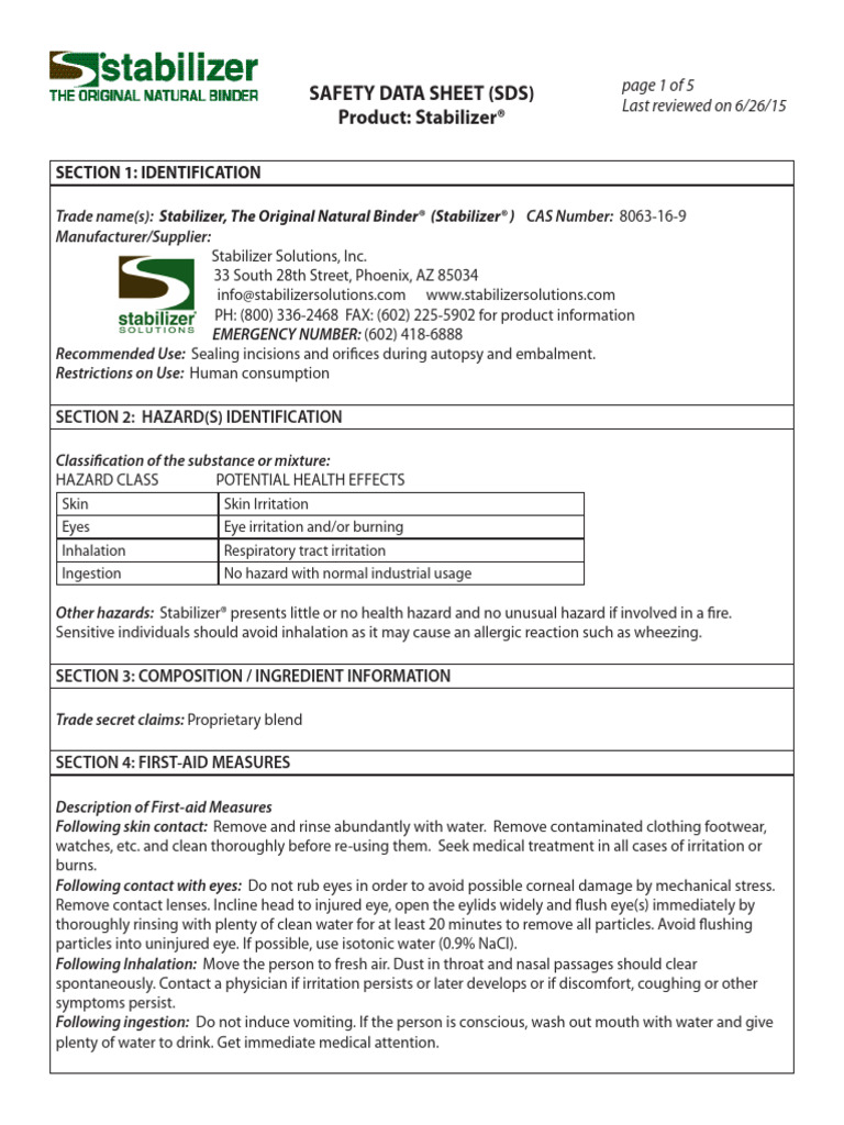 MSDS For Elco Stabilizer | PDF | Dangerous Goods | Personal Protective Equipment