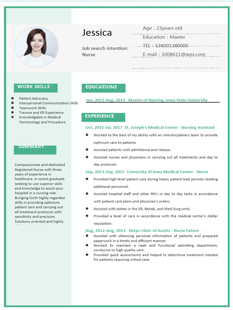 contoh Light Green Nursing Resume | PDF | Nursing | Patient