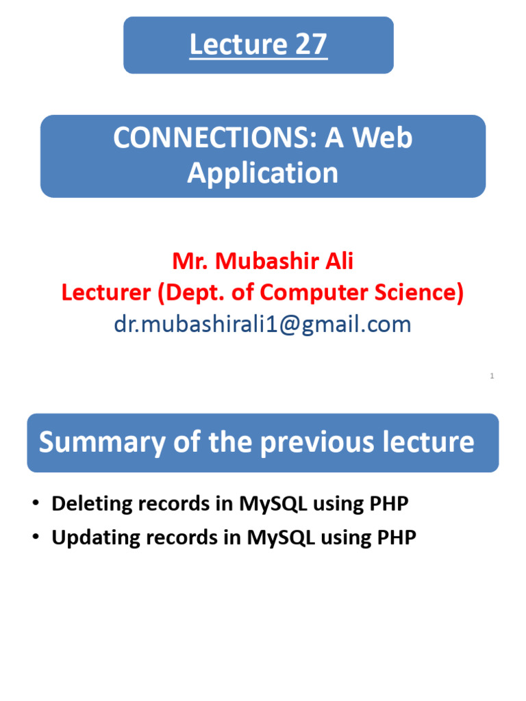 Lect 27 CONNECTIONS A Web Application | PDF | Html Element | Login