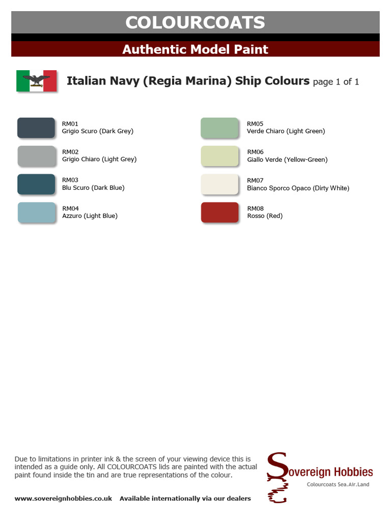 Italian Navy Regia Marina Ship Colours Chart | PDF