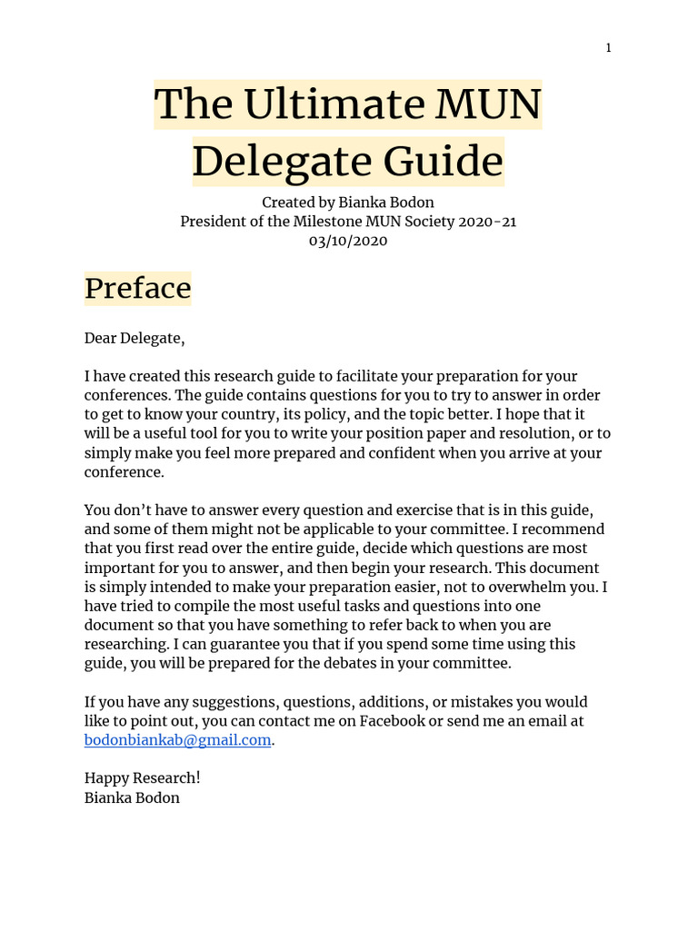 The Ultimate MUN Delegate Guide | PDF | Policy | Economic Inequality The Ultimate MUN Delegate Guide | PDF | Policy | Economic Inequality