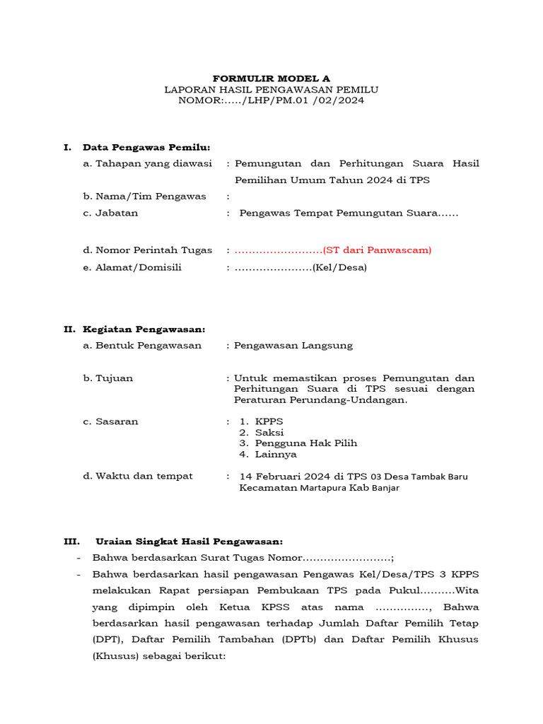 Form A (LHP)_ PTPS Tungsura | PDF