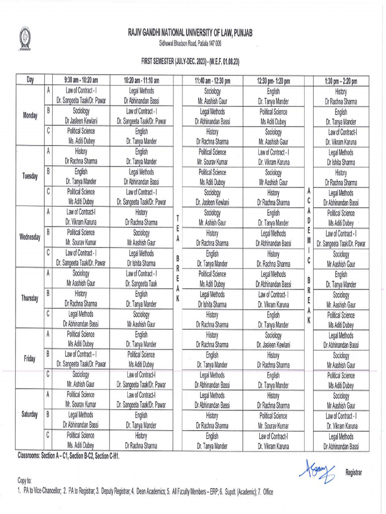 Time Table July Dec 2023 | PDF
