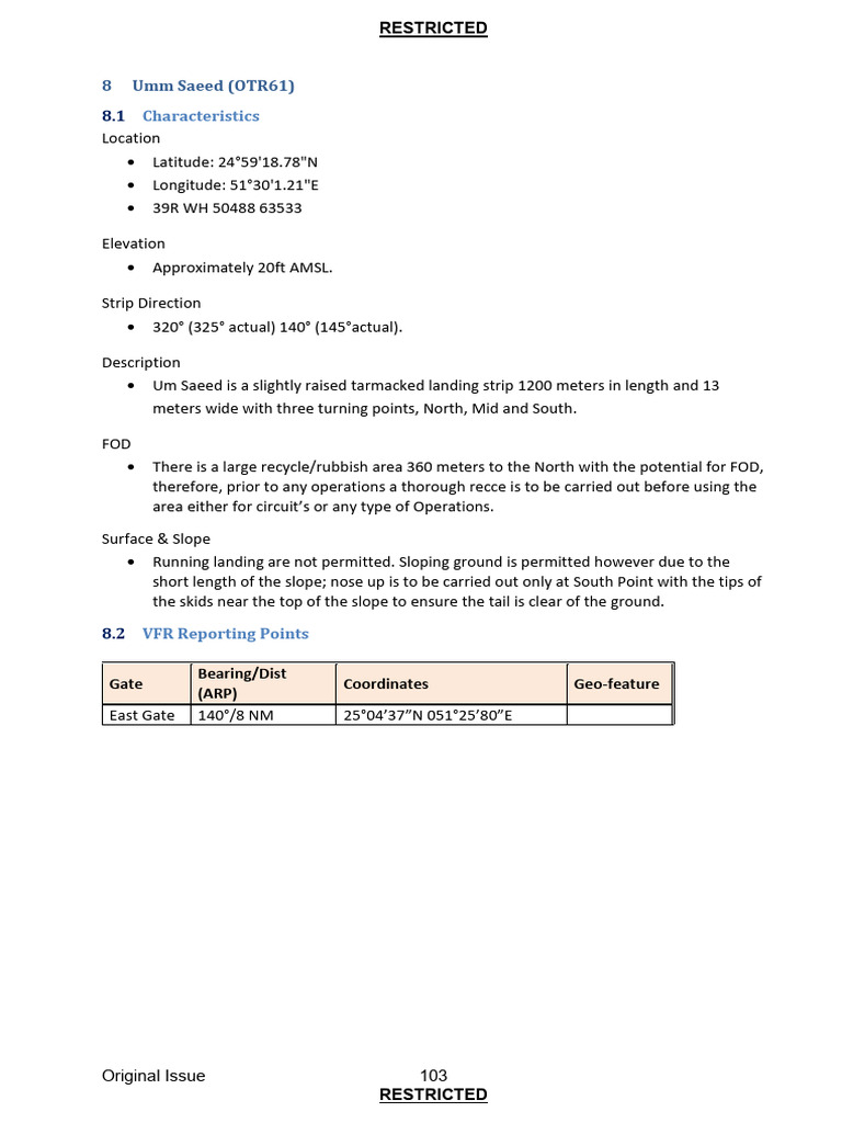 Um Saeed Airstrip Operations Guide | PDF | Aerospace | Transport Safety
