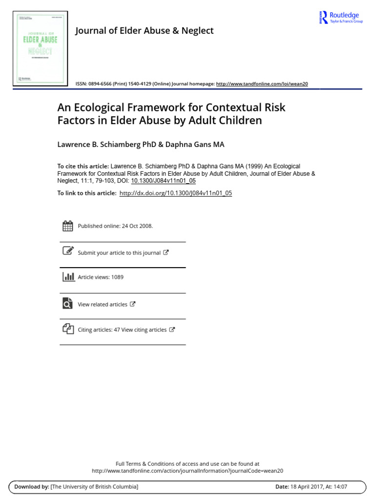 An Ecological Framework For Contextual Risk Factors in Elder Abuse by ...