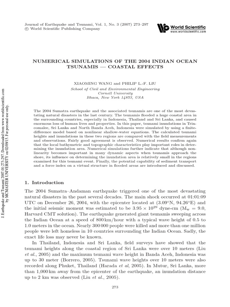 Numerical Simulations of The 2004 Indian Ocean Xiaoming Wang | PDF | Tsunami | Earthquakes
