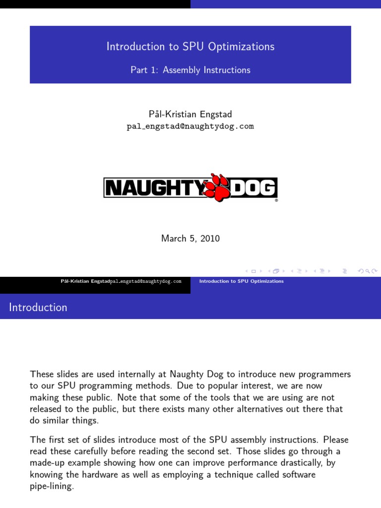 Introduction to the SPU Assembly Instruction Classes Used in Optimizing ...