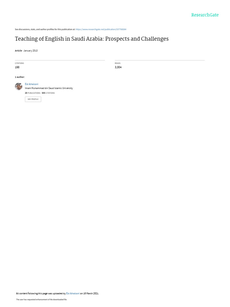 Teachingof Englishin Saudi Arabia | Download Free PDF | English As A ...