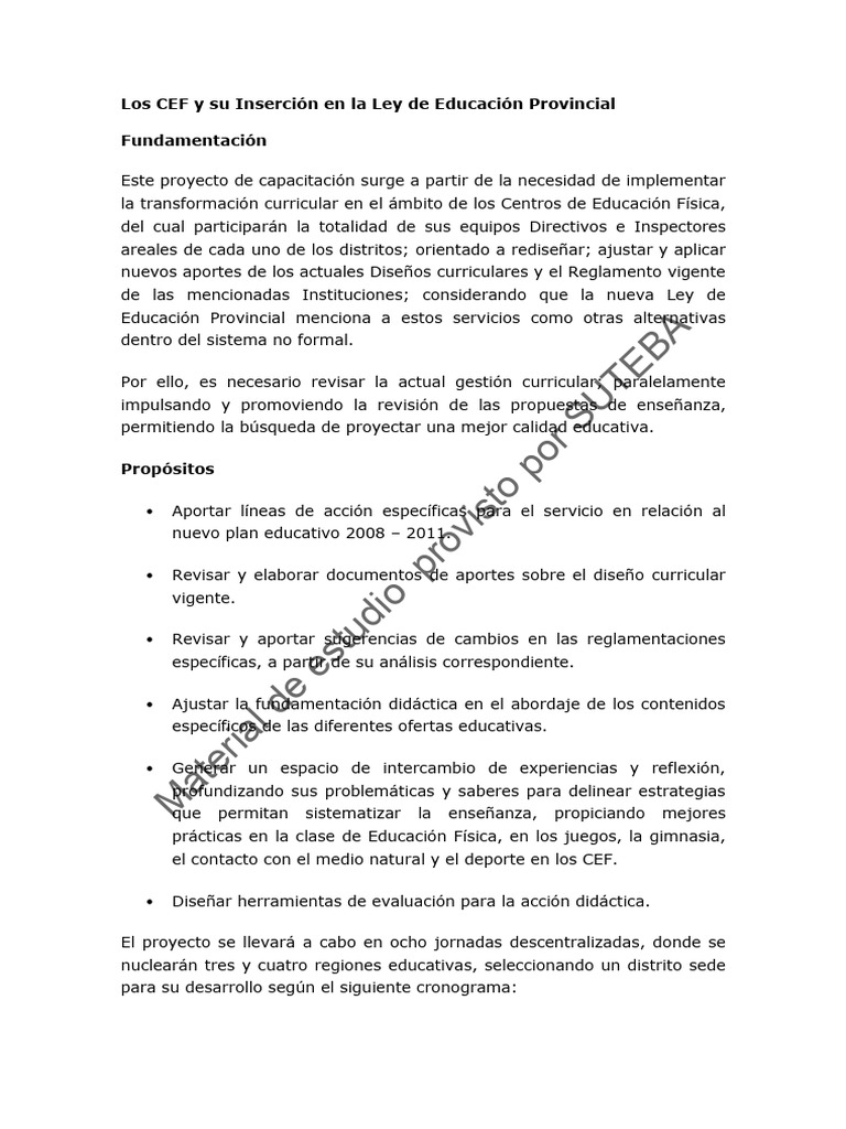 Los Cef y Su Insercion en La Ley de Educacion Provincial | PDF