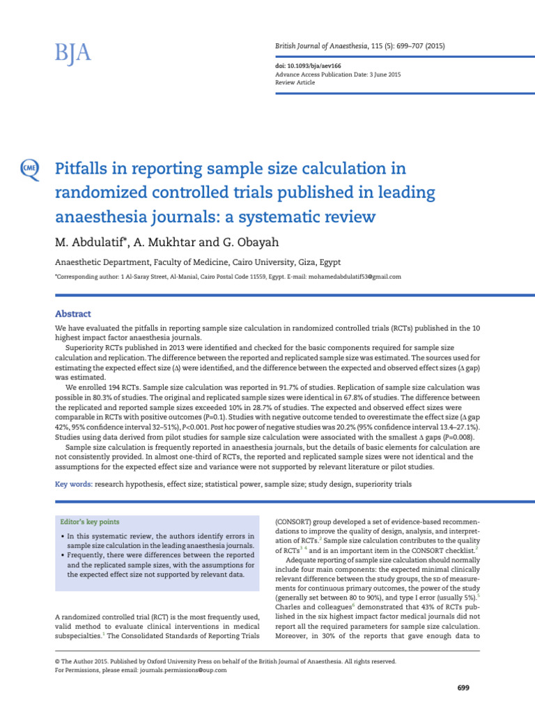 Sample Size Reporting Issues in Anesthesia RCTs | PDF | Randomized ...