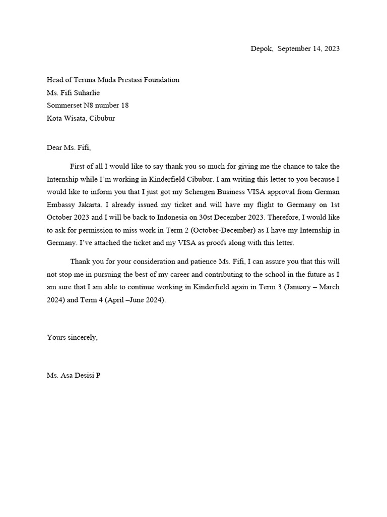 Internship Leave Request for Term 2 | PDF