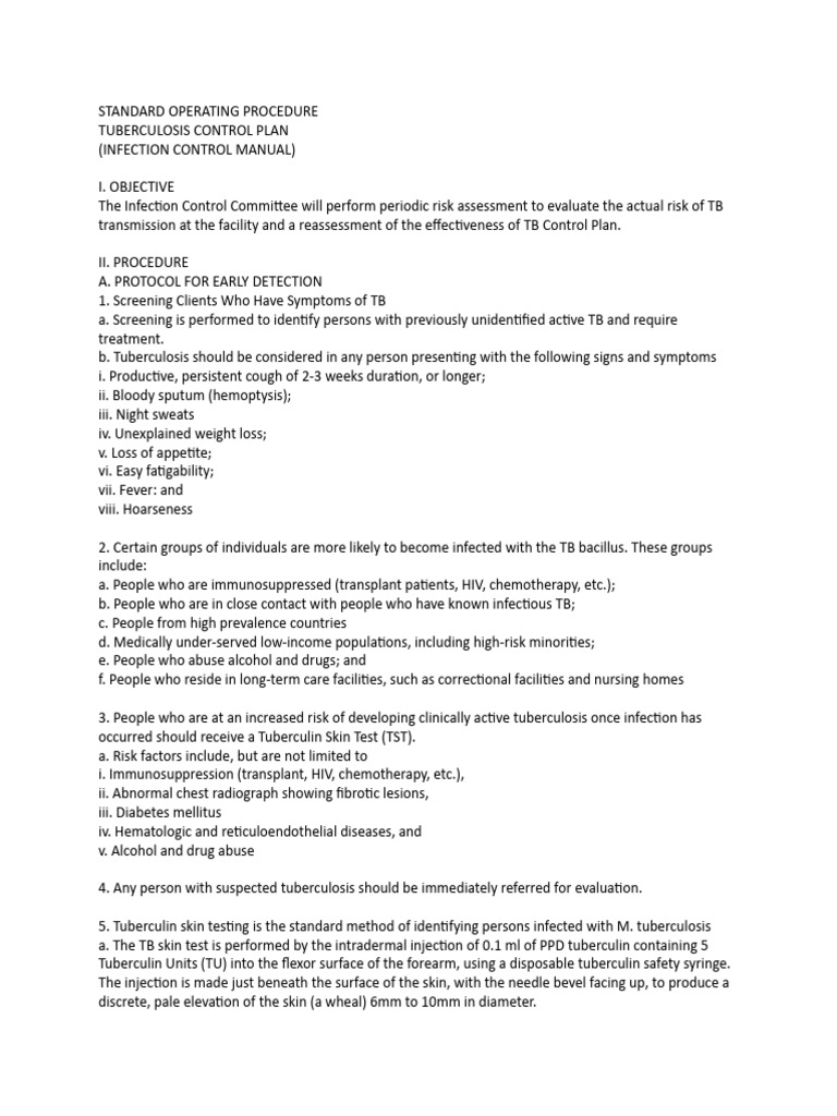 Tuberculosis Control Plan | PDF