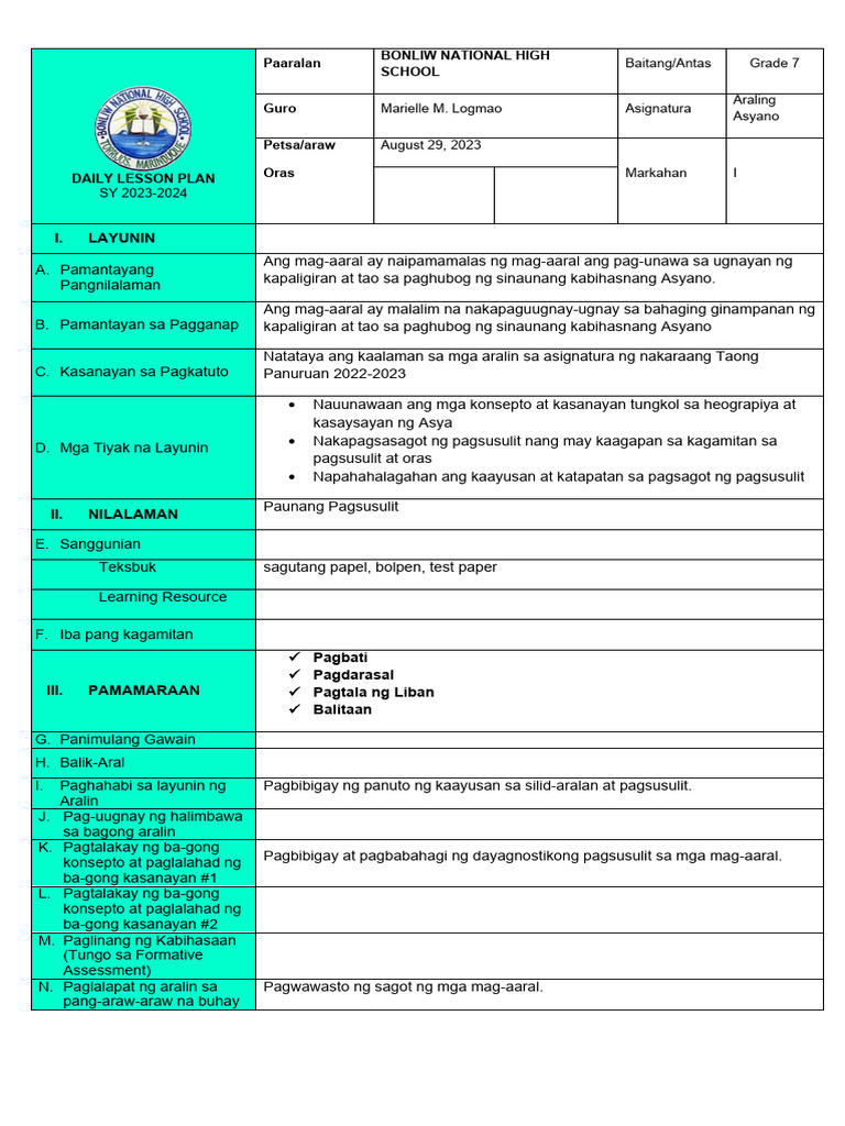 DLL AP 7 Quarter 1 | PDF