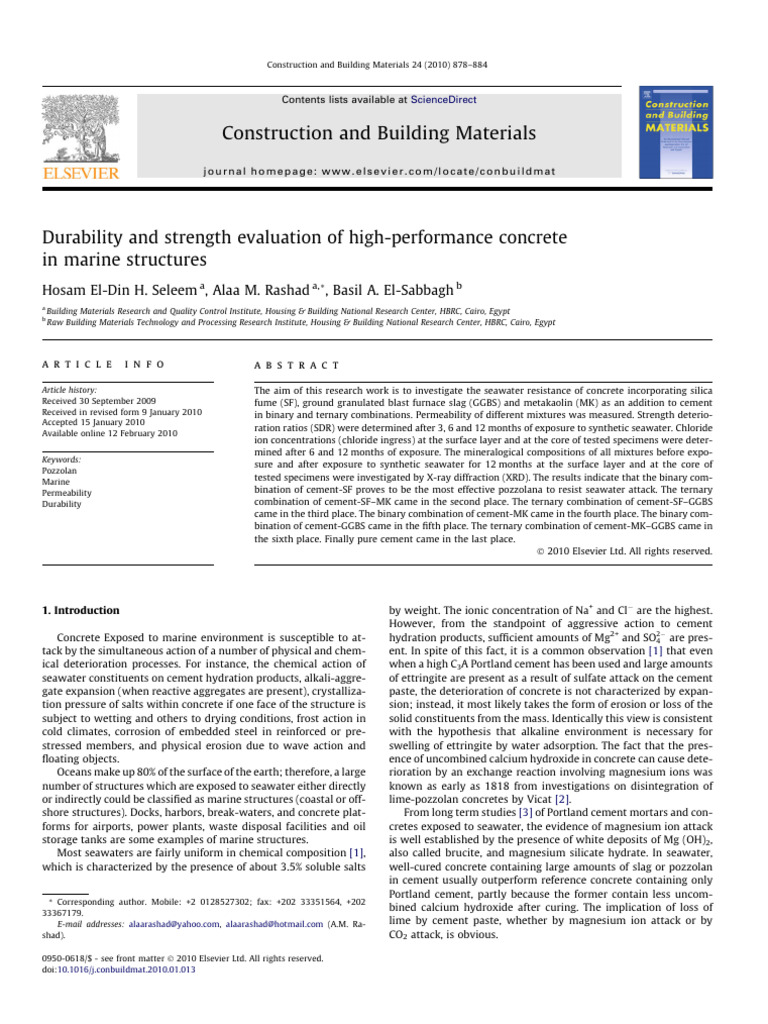 Durability and Strength Evaluation of High-Performance Concrete in ...