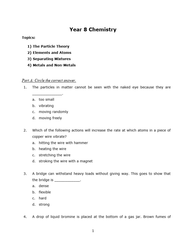 Year 8 Chemistry | PDF | Filtration | Molecules