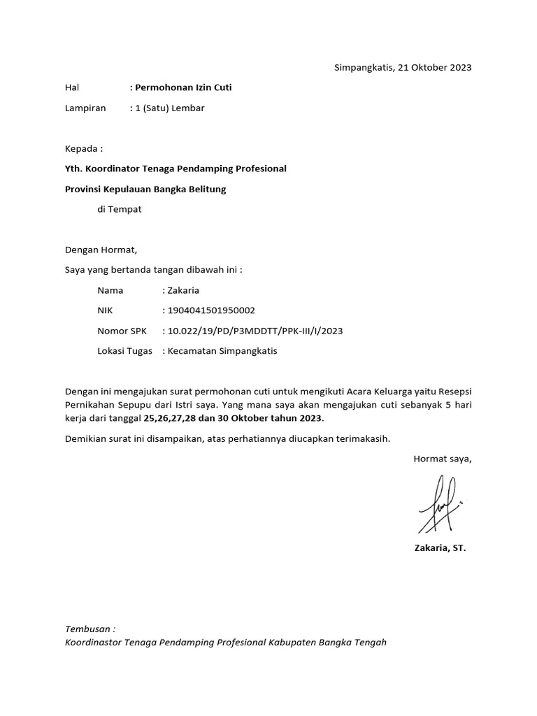 Surat Cuti Zakaria | PDF