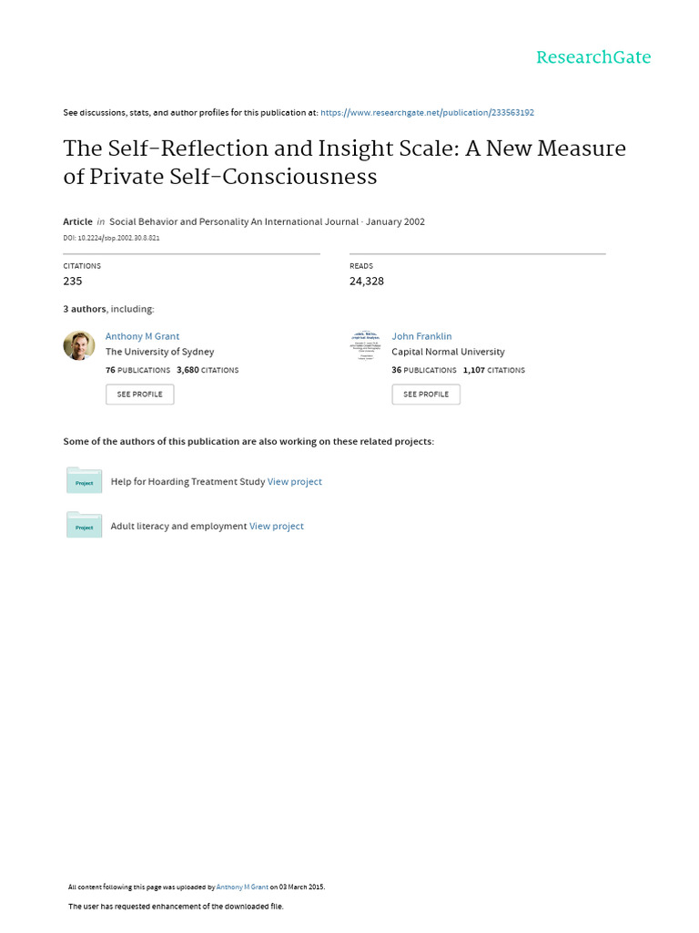 Self-Reflection and Insight Scale (Grant Et Al., 2002) | PDF | Thought ...