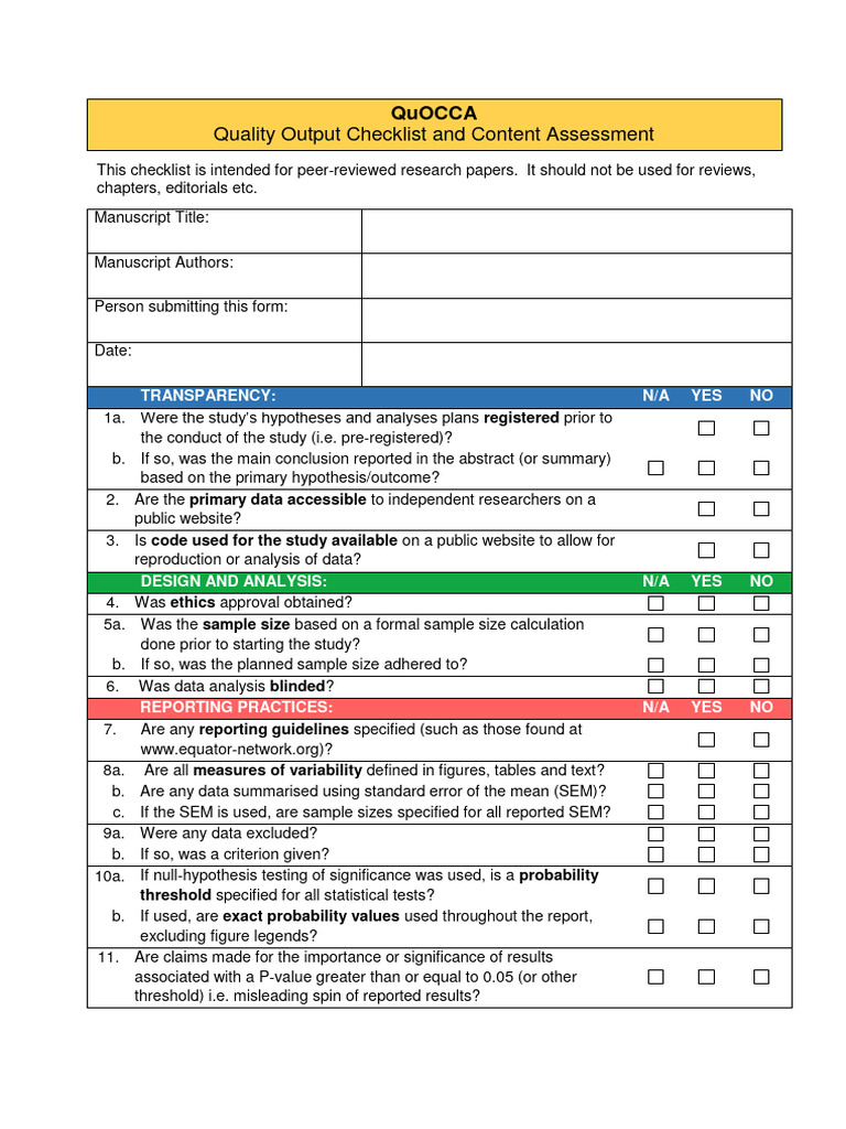Leeer Quality Output Checklist and Content Assessment | PDF | Structural Equation Modeling ...